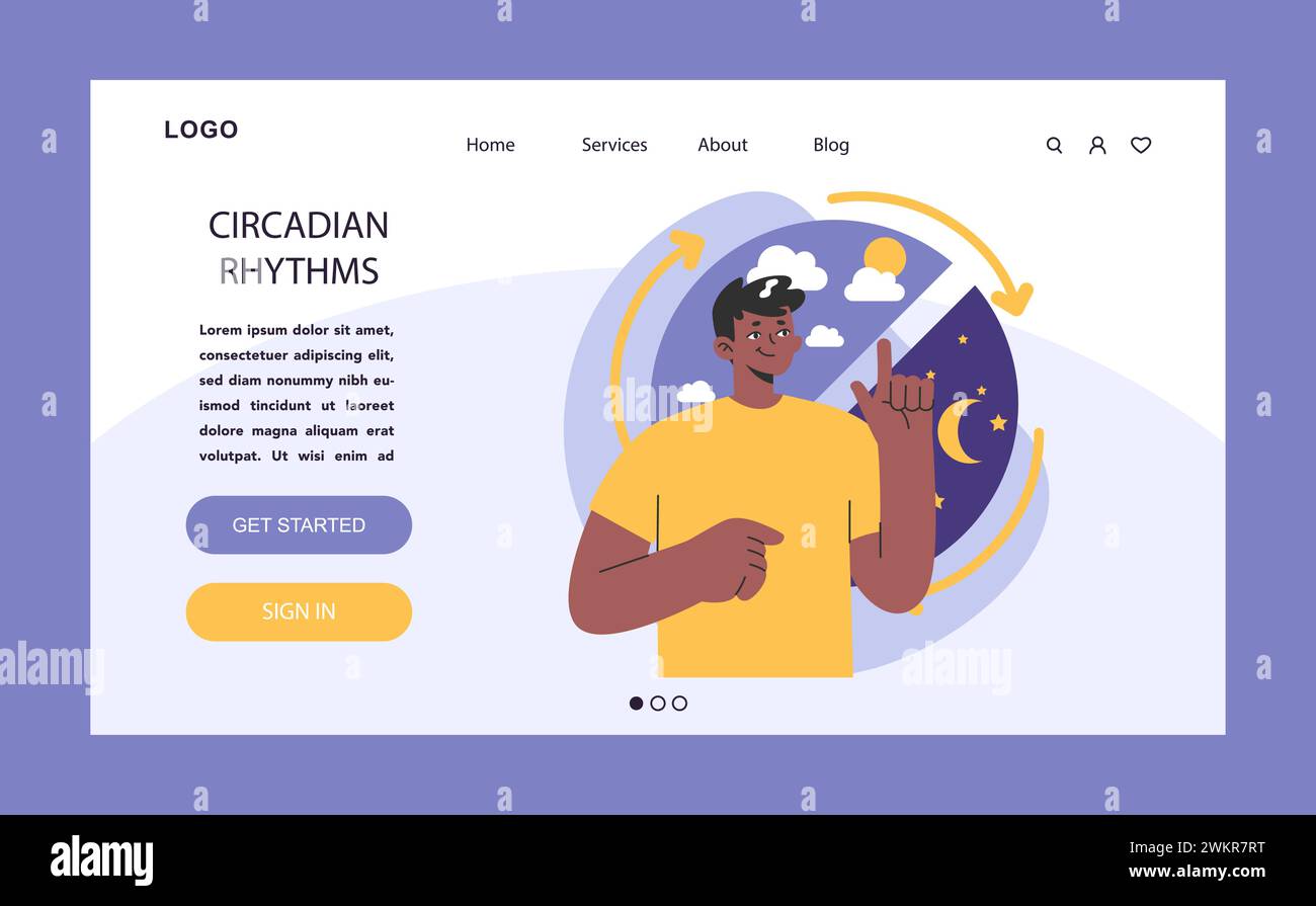 Circadian rhythm web or landing. Man signifies the balance of day and ...