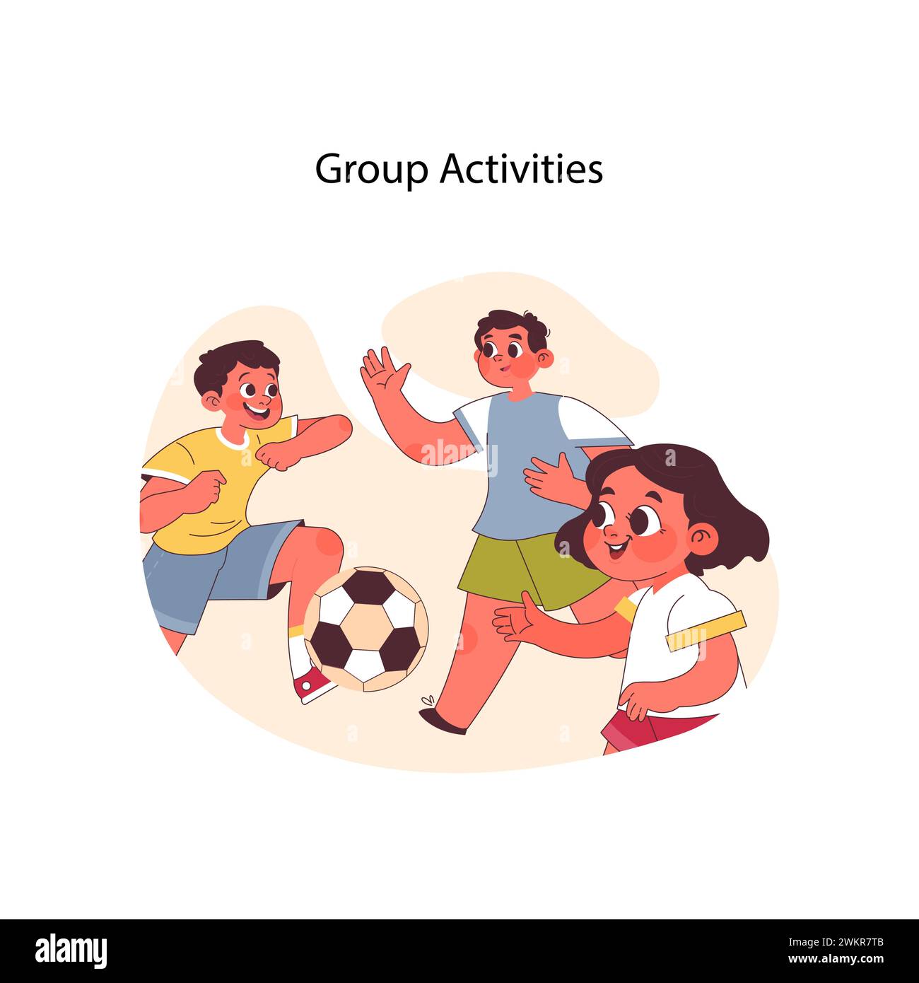 Group Activities concept. Energetic children engaging in playful soccer game, showcasing ...