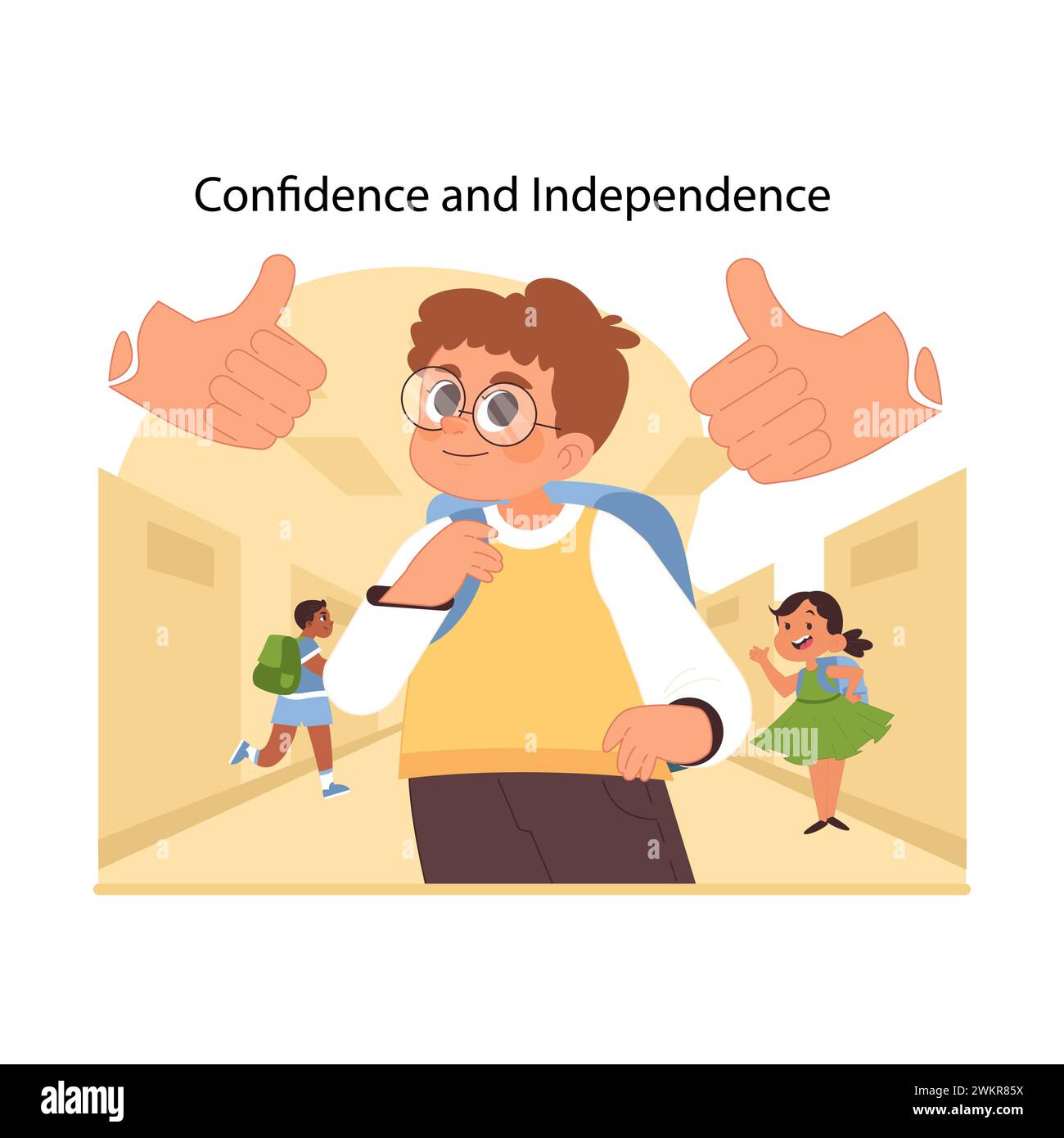 Confidence and independence concept. Schoolboy proud of achievements ...