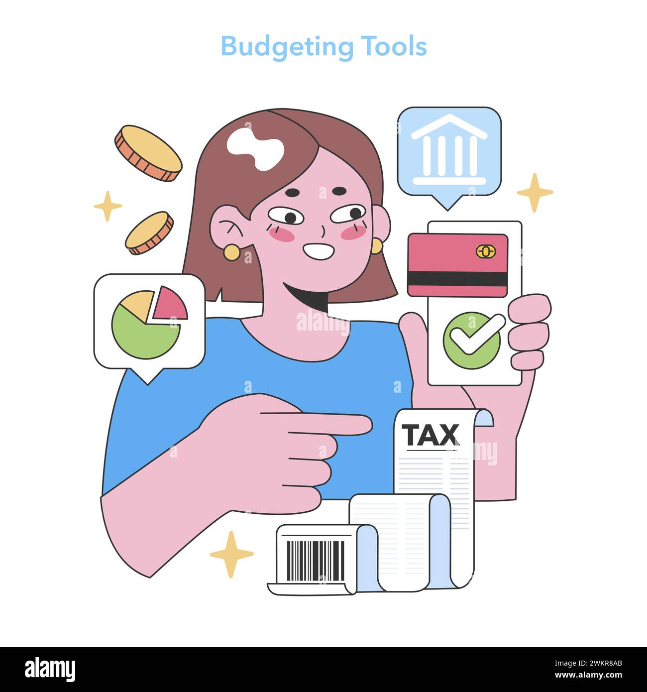 Budgeting Tools concept. Illustrates financial planning using apps for ...