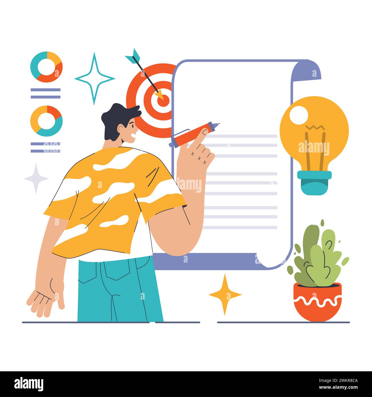 Project Planning concept. Professional outlining steps on blueprint ...