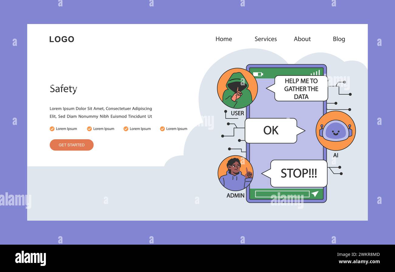 AI ethics web or landing. Artificial intelligence development, neural network machine learning ...