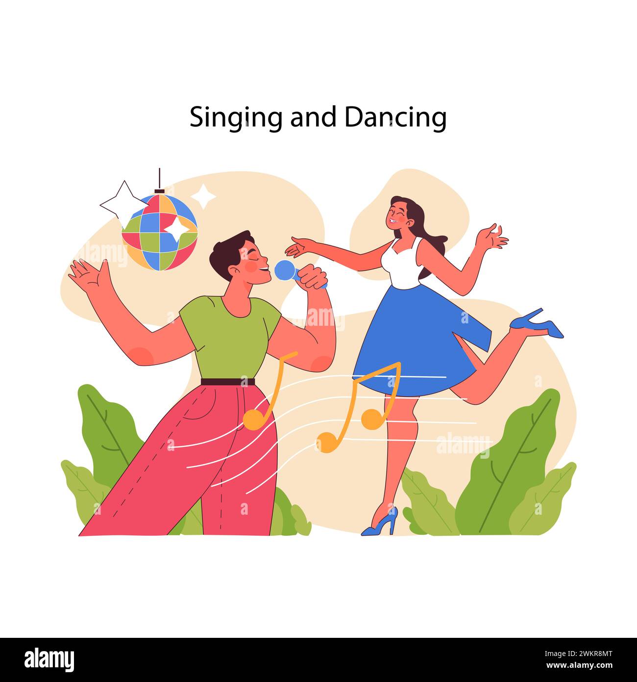Singing and dancing concept. Vibrant duo expresses joy through music ...