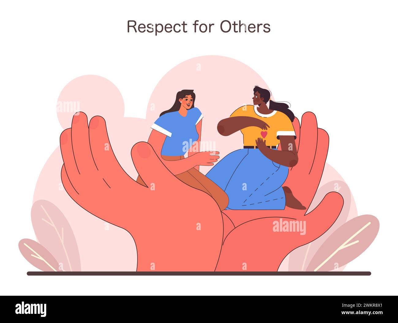 Harmony in diversity concept. Two women engage in a friendly ...