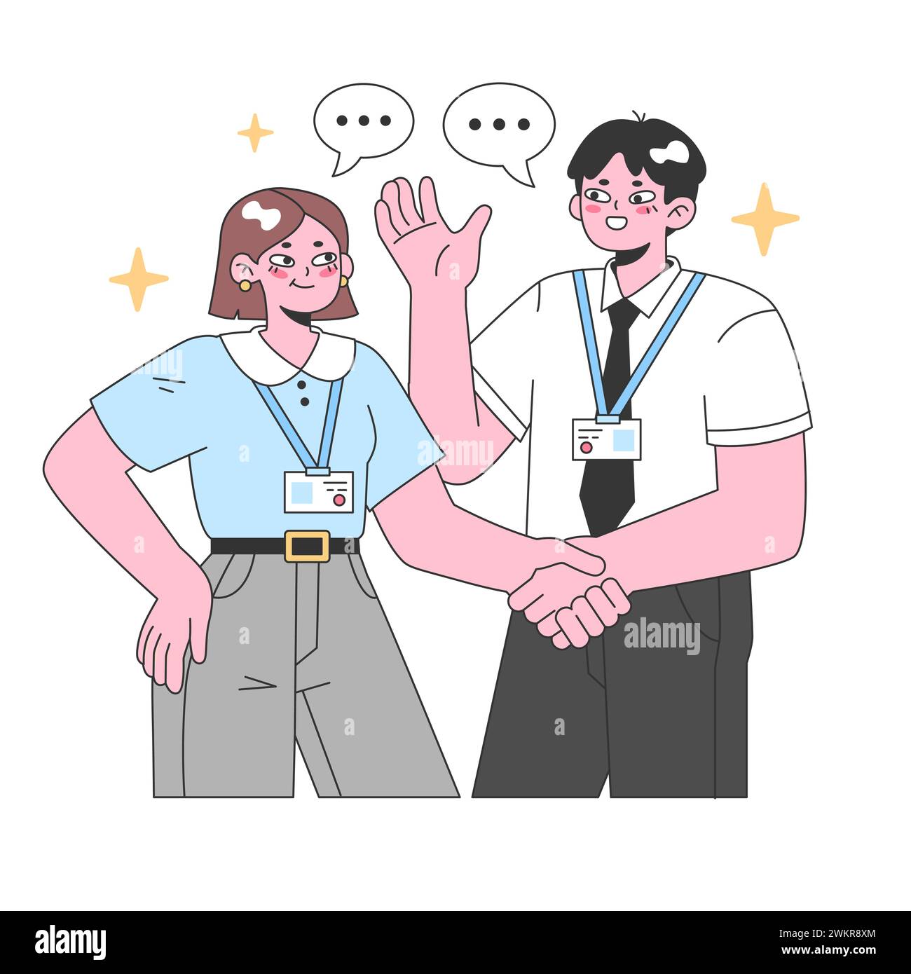 Professional networking concept. Two colleagues shaking hands, building ...