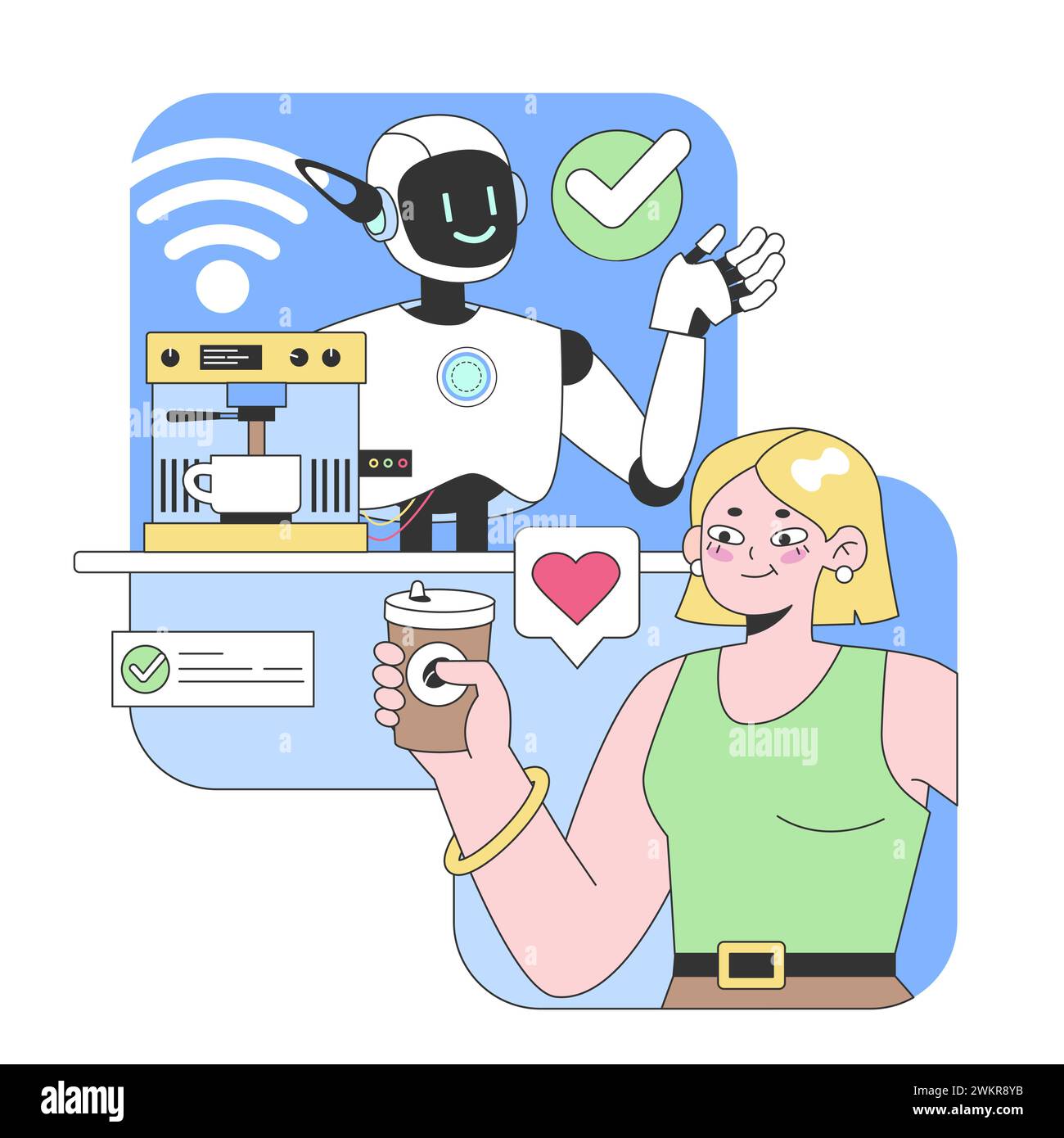 Robot barista service concept. Friendly robot making coffee for a ... Robot barista service concept. Friendly robot making coffee for a ...