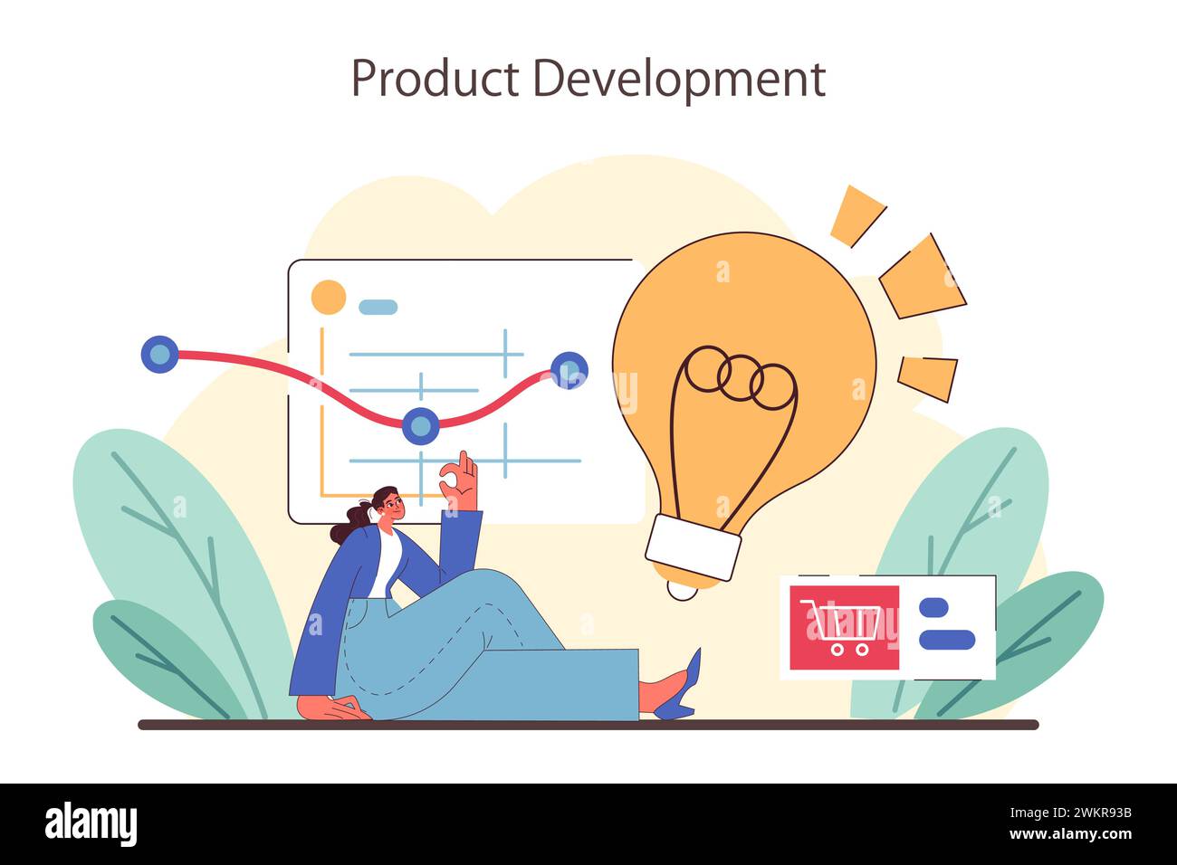 Product Development concept. Woman analyzes growth chart while near a ...