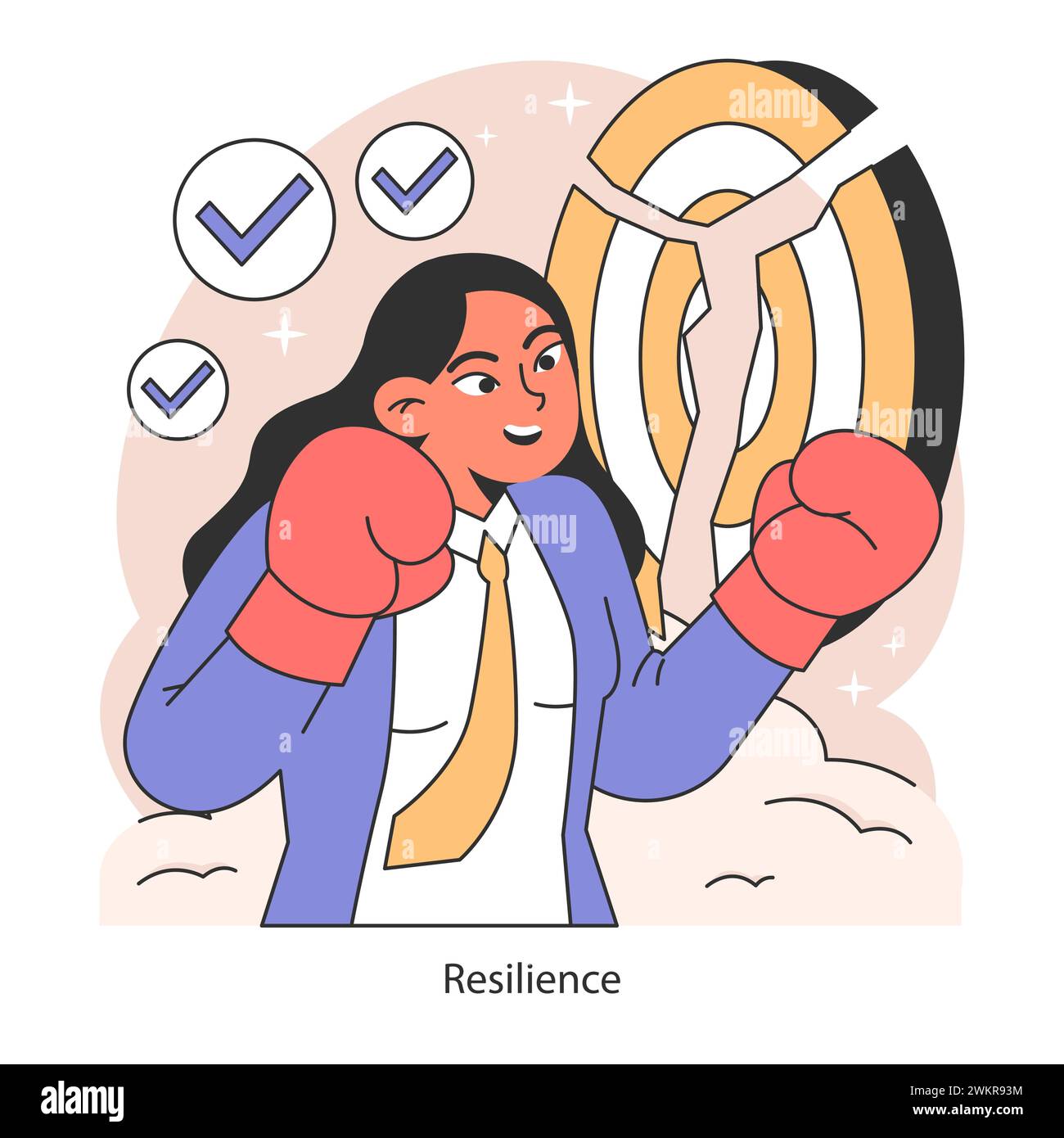 Life navigation. Resilient woman wearing boxing gloves. Mental or ...