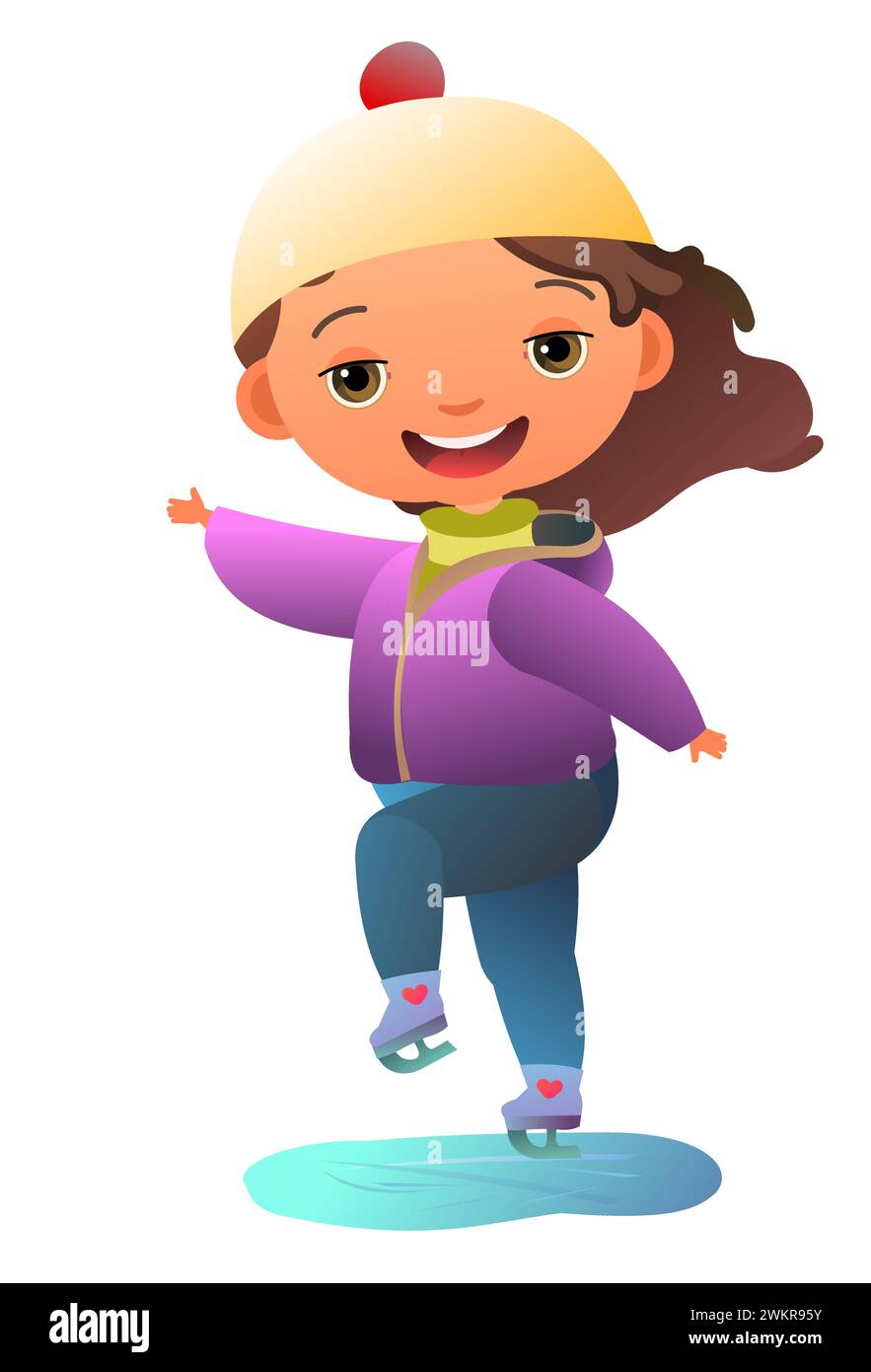 Girl skating on ice. Child in winter clothes. Fun frost. Winter clothes ...