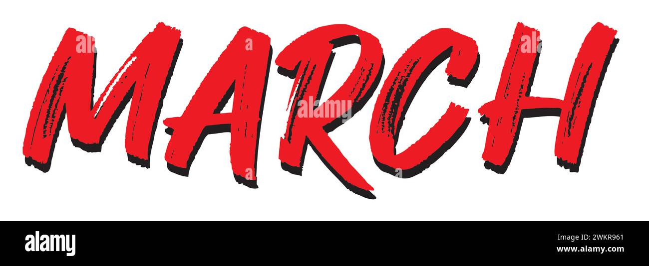 Red word of month 'MARCH'. Vector illustration. Title of March with ...