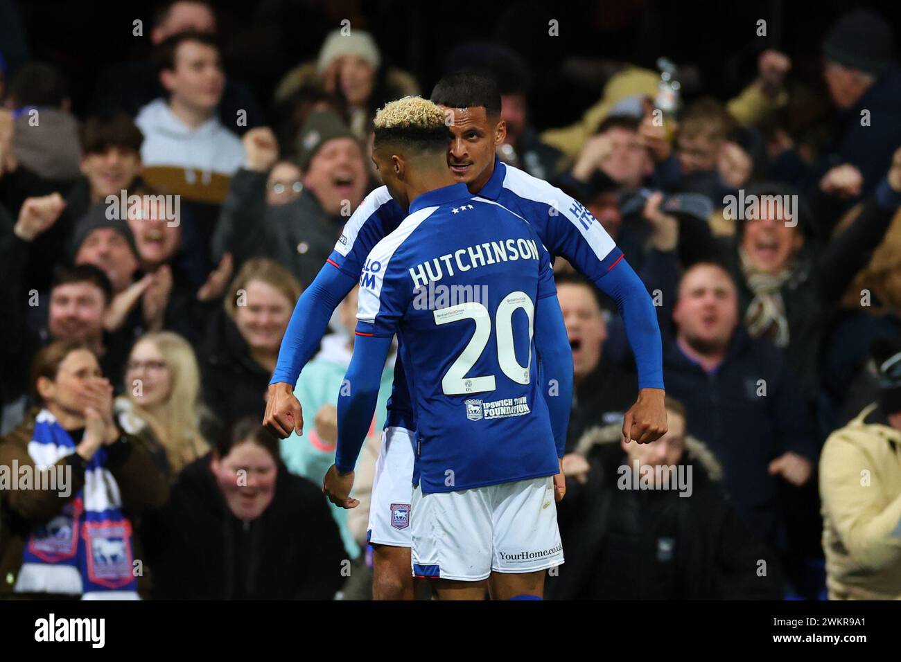 Omari Hutchinson of Ipswich Town celebrates with Ali Al-Hamadi after he ...