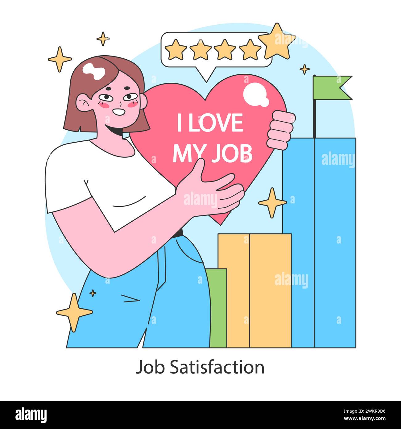 Job satisfaction. Female business character holding a heart love my job ...