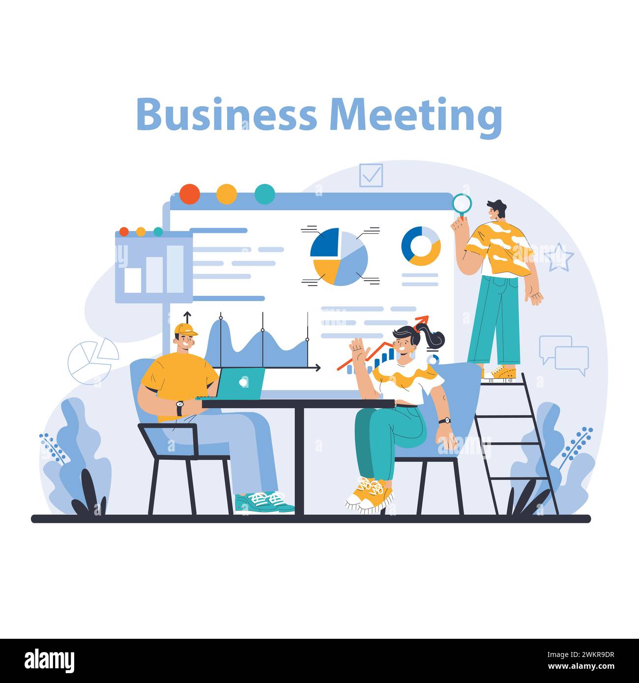 Business meeting concept. Professional team analyzing data and performance metrics. Strategic ...