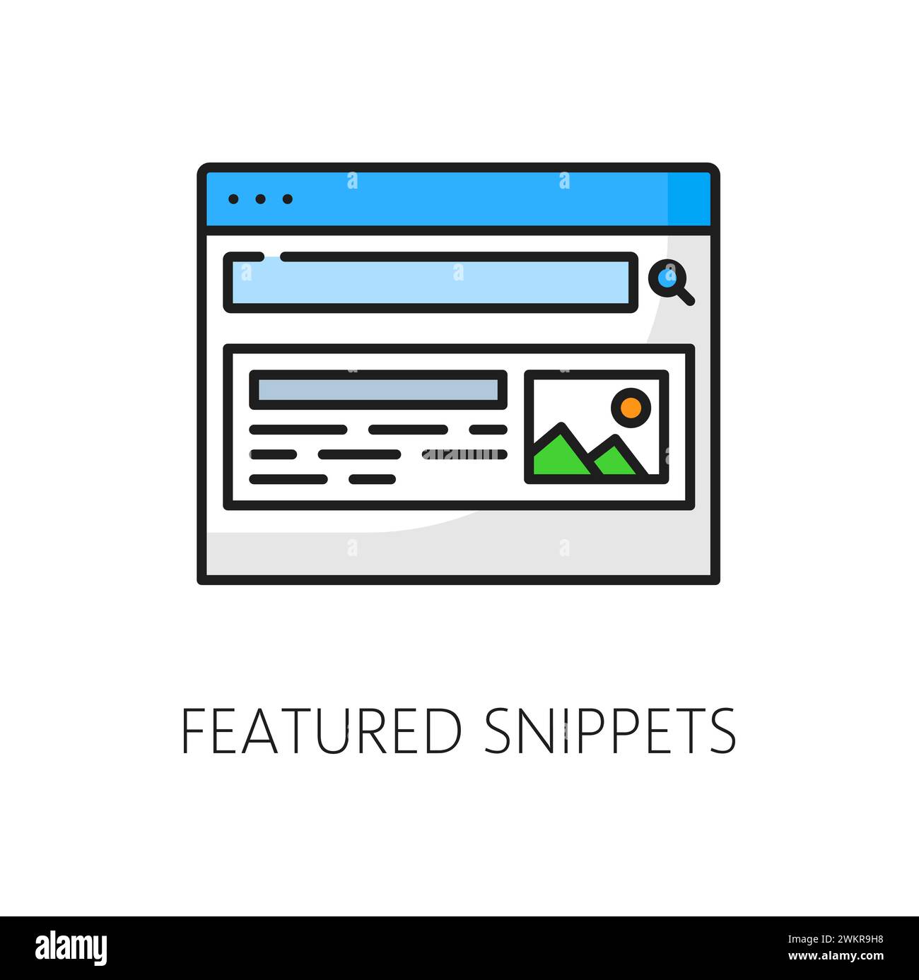 Featured snippets, SERP icon of search engine result page in web marketing and internet ...