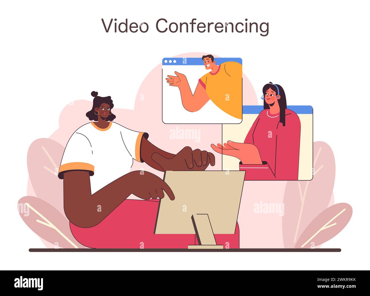 Video Conferencing concept. Virtual meeting with team members actively ...