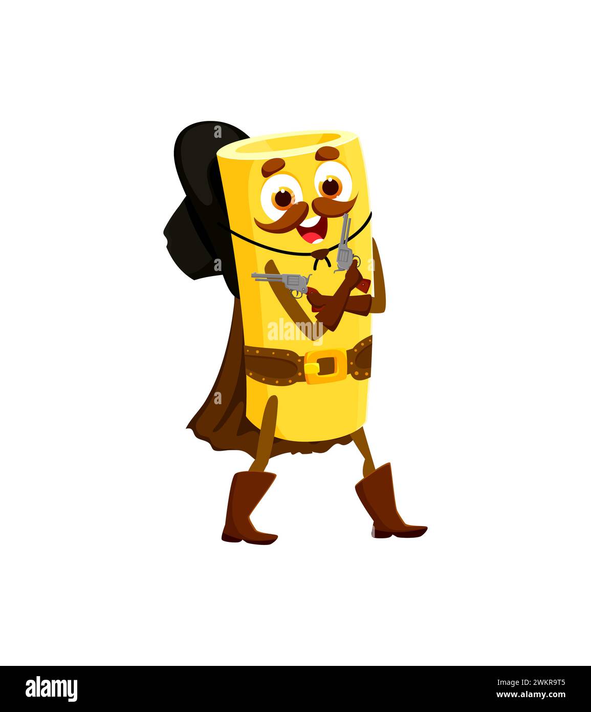 Cartoon Italian pasta cowboy and sheriff, bandit and robber, ranger ...