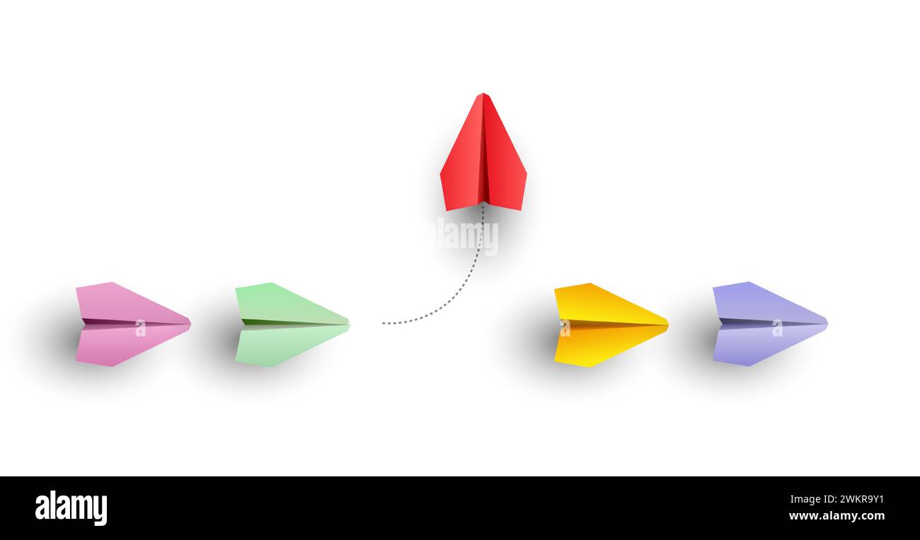 Individuality concept. Individual and unique leader paper plane flies ...