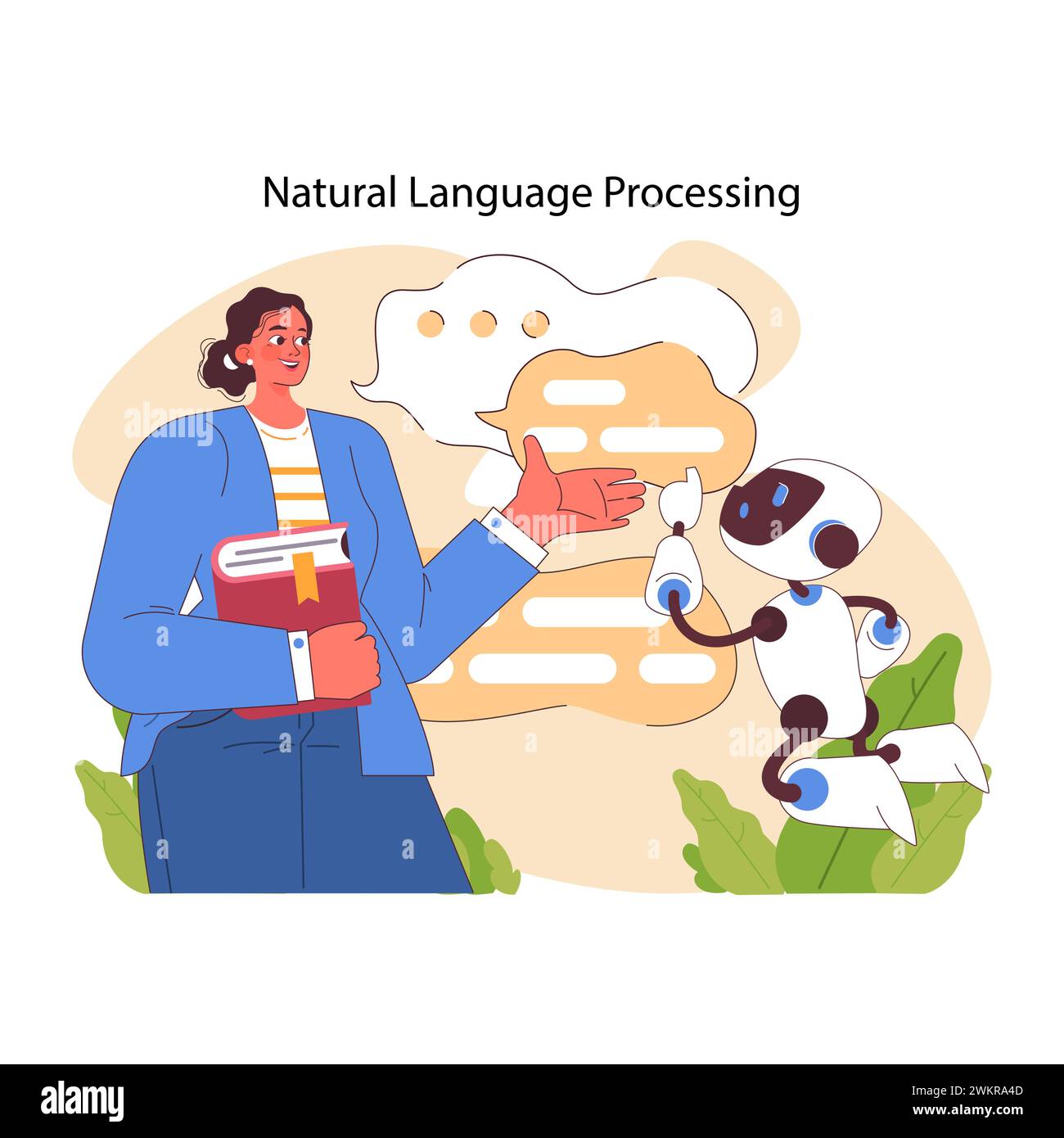 Natural language processing concept. Human and robot engage in advanced ... Natural language processing concept. Human and robot engage in advanced ...