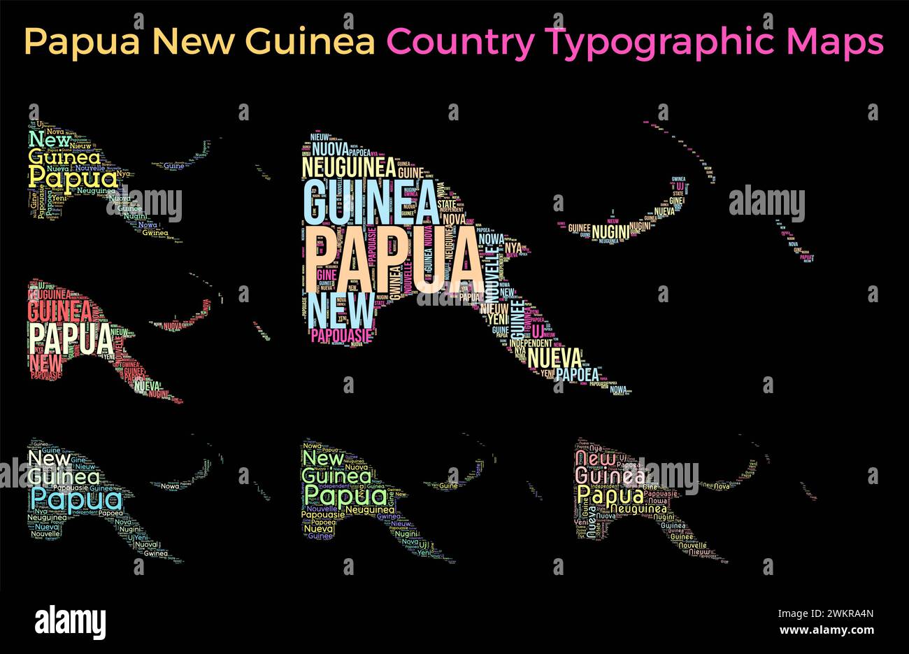 Papua New Guinea. Set of typography style country illustrations. Papua ...