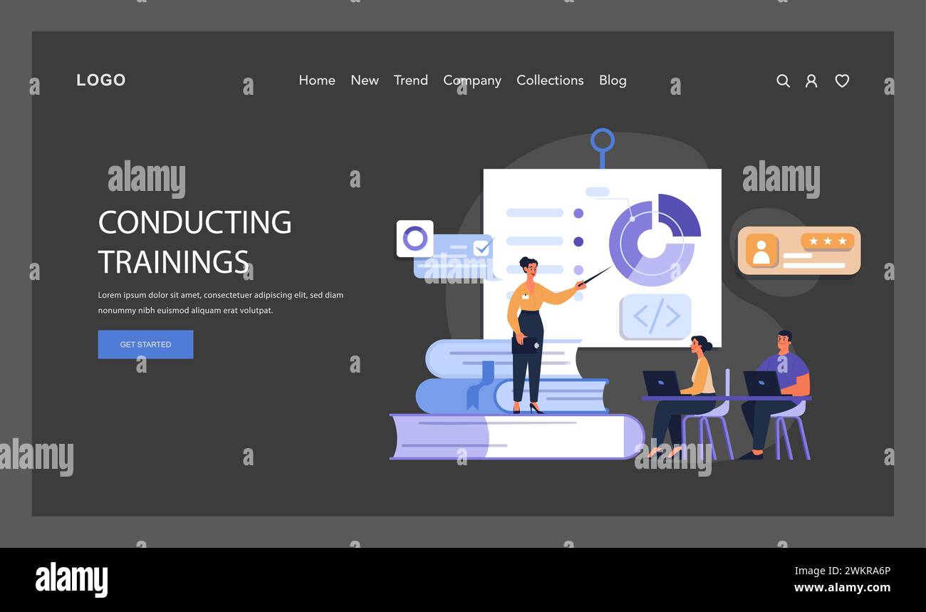 Conducting Trainings concept. Instructor presenting data visuals while ...