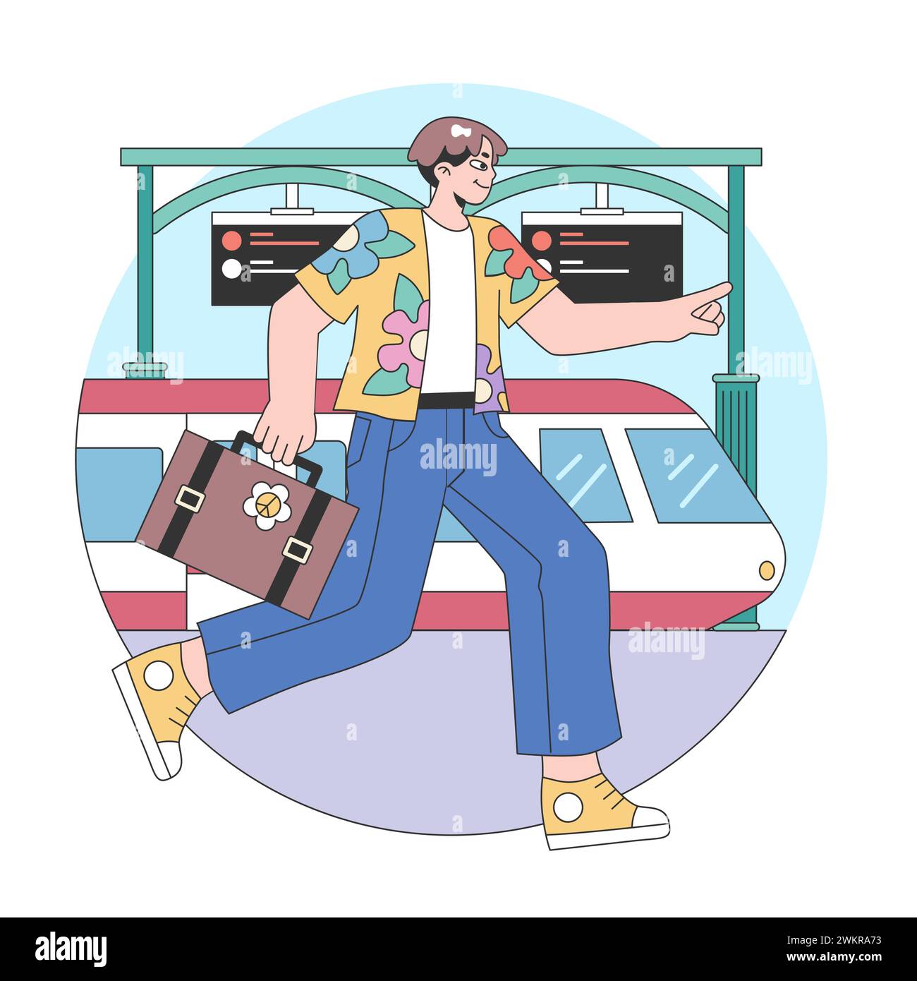 Train trip. Characters traveling by train. Passengers with luggage ...