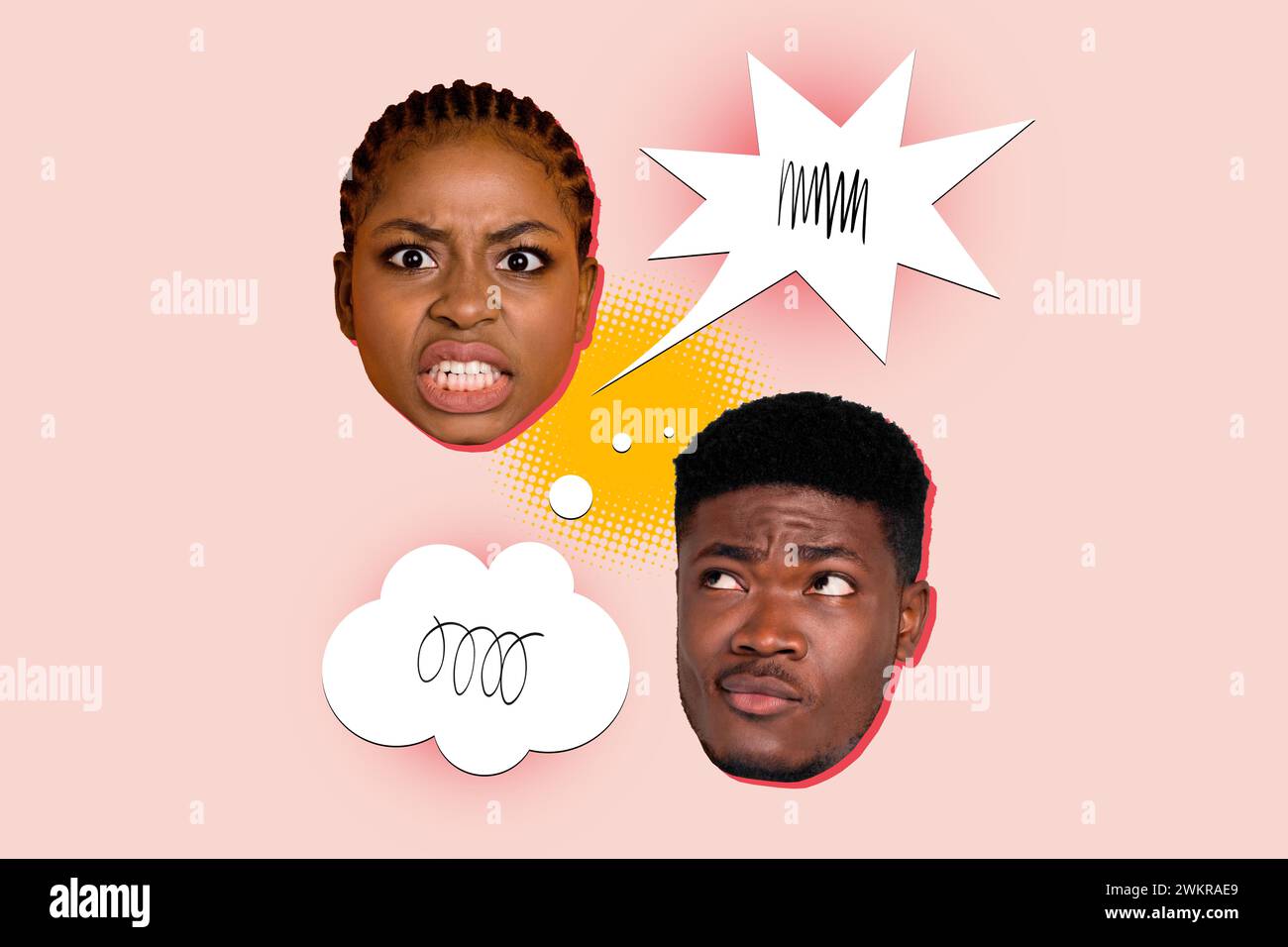 Creative abstract template collage of funny people heads argument ...