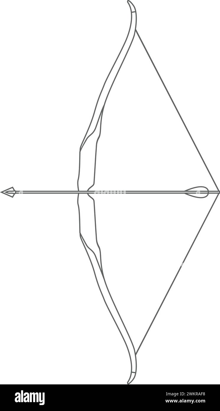 Traditional Hunting Wooden Bow with Arrow Isolated Outline Icon in Flat ...