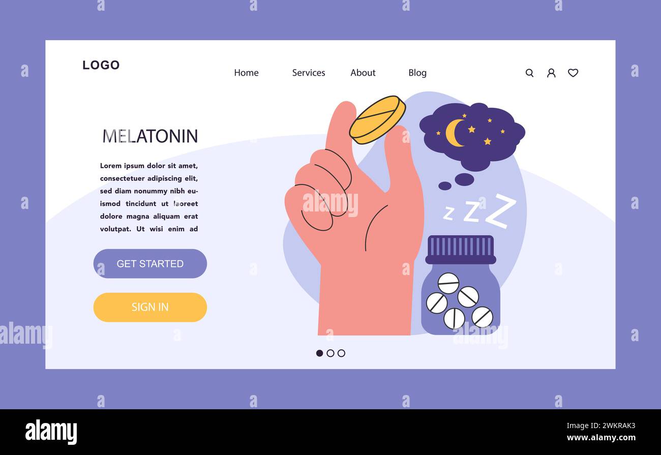 Melatonin pill web or landing. Human hand holding synthetic melatonin ...