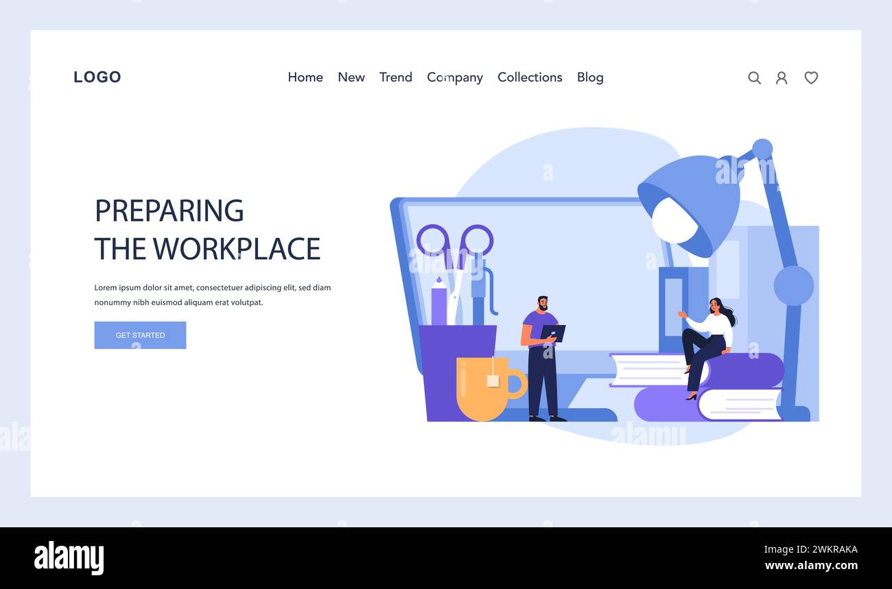 Preparing The Workplace concept. Employees gear up with essential ...