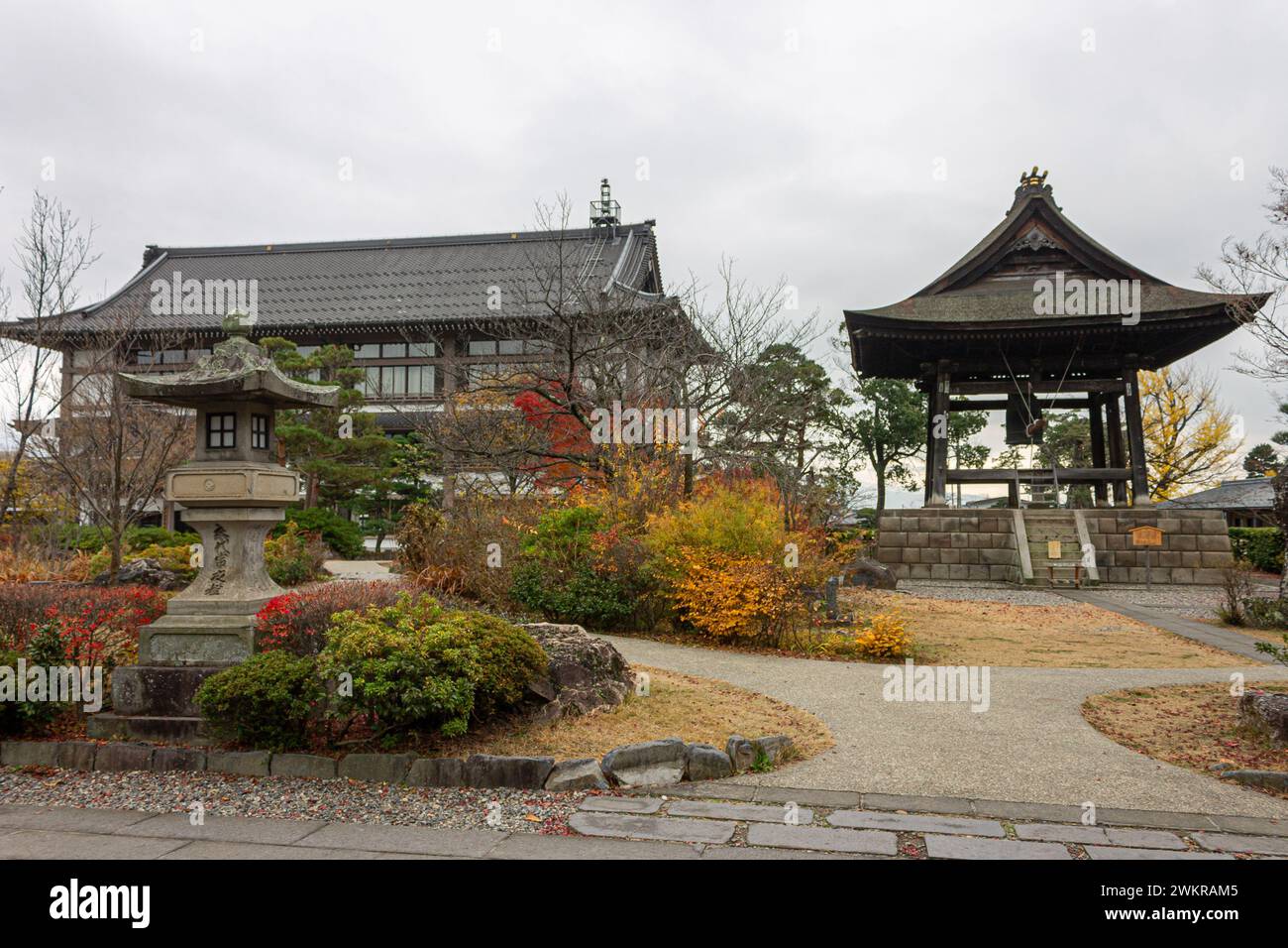Nagano, Japan. The bell tower in the grounds of Zenko-ji, a Japanese ...