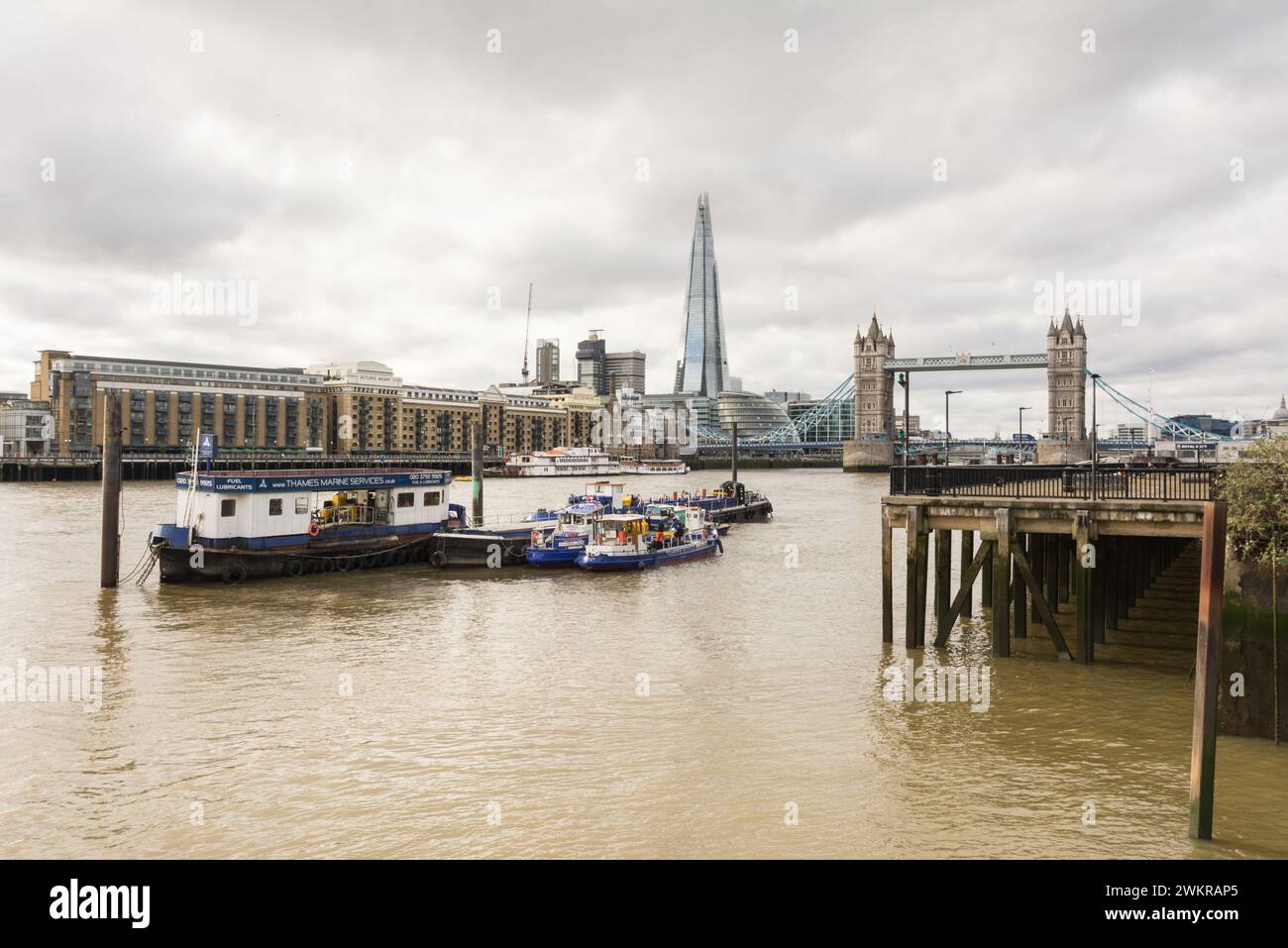 Thames Marine Services pontoon with Tower Bridge and the Shard ...