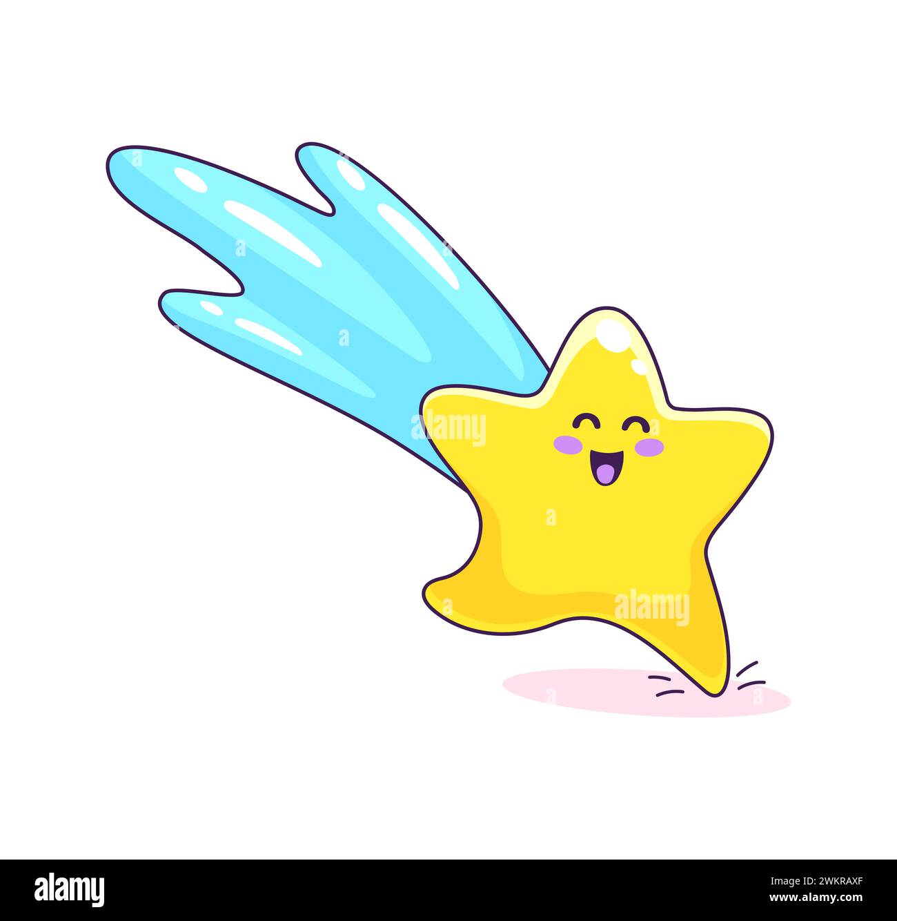 Cartoon funny kawaii shooting star character. Happy twinkle star vector ...
