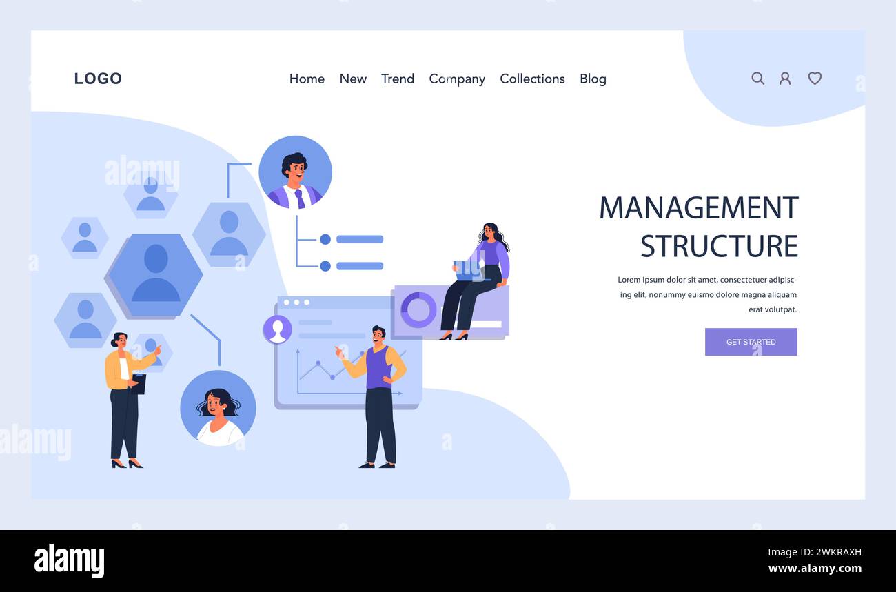 Management Structure concept. Team collaborating on a digital chart, showcasing hierarchical ...