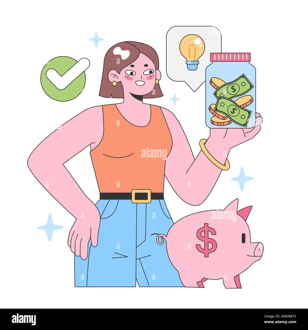 Financial Empowerment concept. Confident woman showcasing saved money ...