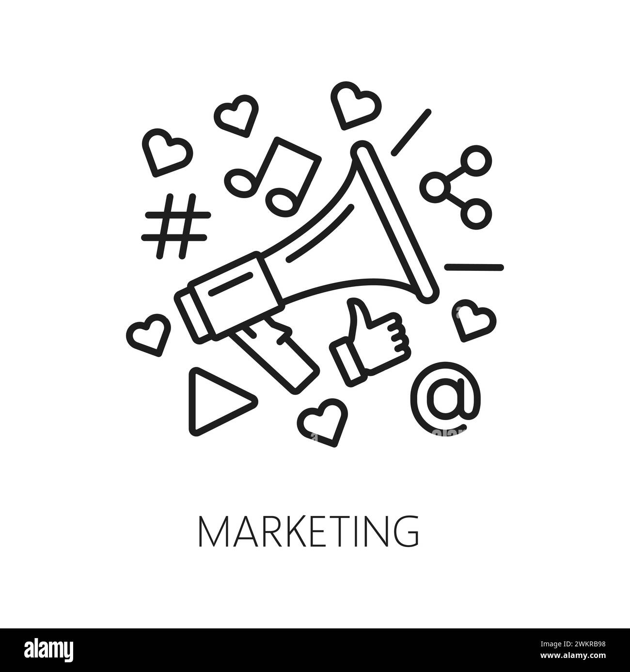 Marketing. SEM. Search engine marketing icon of megaphone with social ...