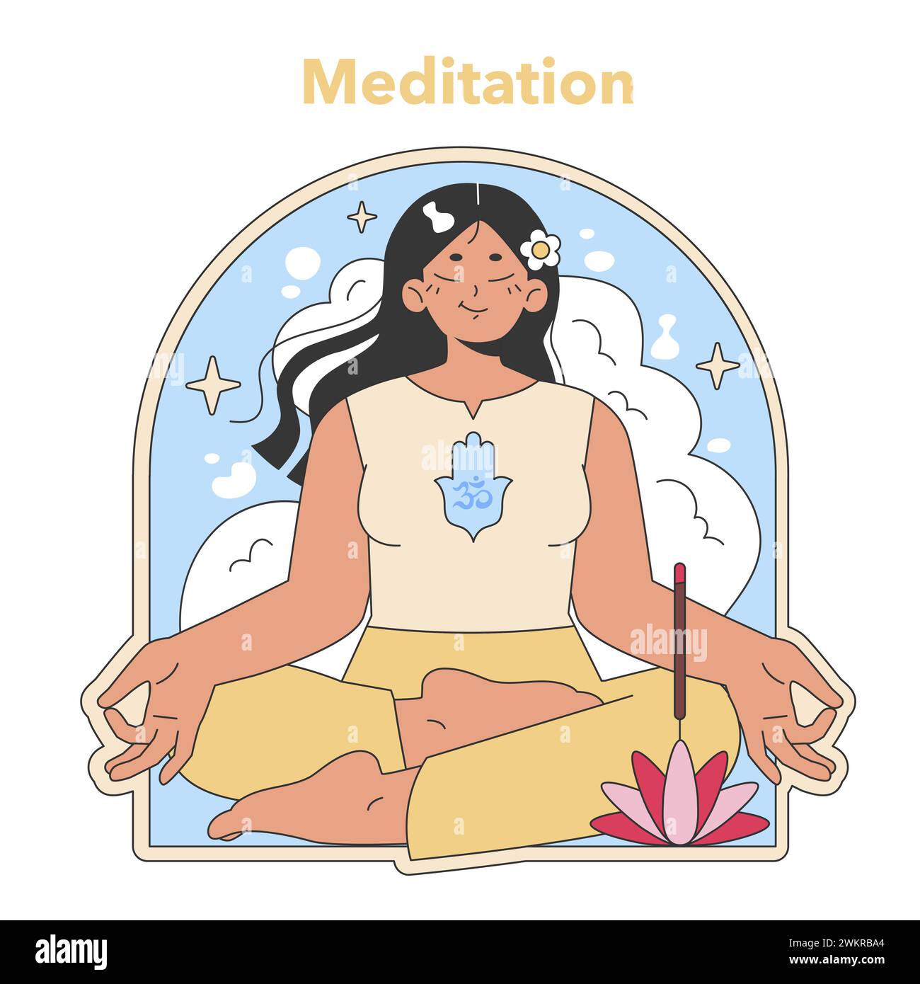 Meditation practice illustration. A tranquil figure in lotus pose ... Meditation practice illustration. A tranquil figure in lotus pose ...