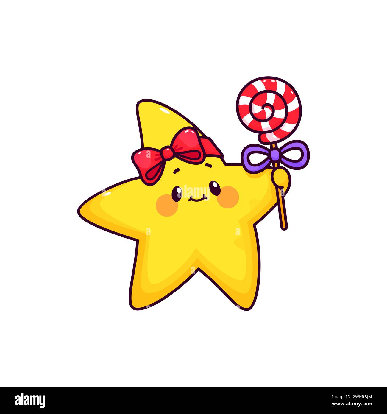 Cartoon cute kawaii star character with candy. Funny little twinkle ...