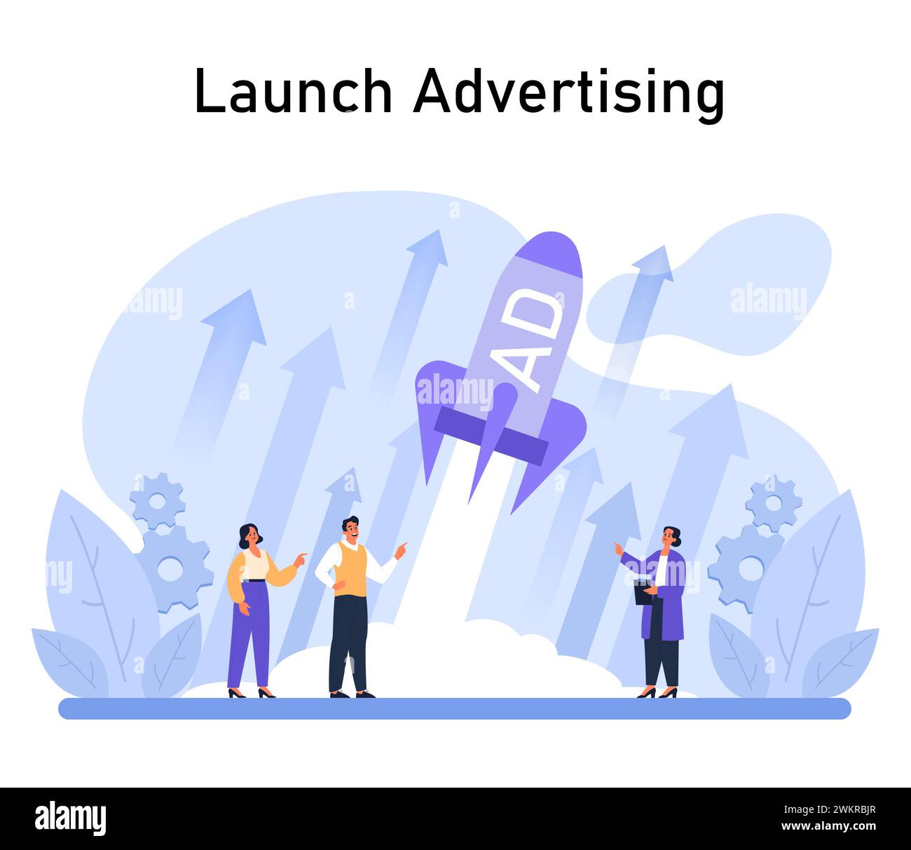 Launch Advertising concept. Marketers celebrate the kickoff of a ...
