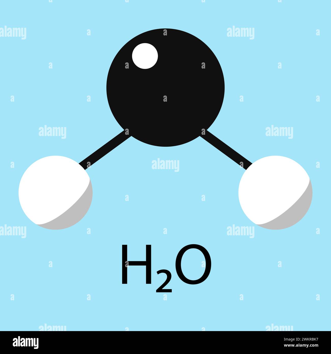 Water molecule on a blue background. Ball-rod model. Flat style, vector ...
