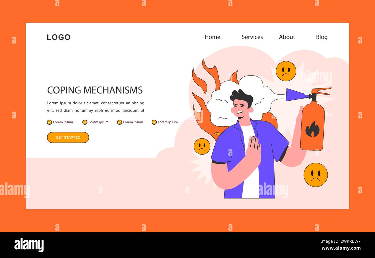 Professional burnout coping mechanism web banner or landing page ...