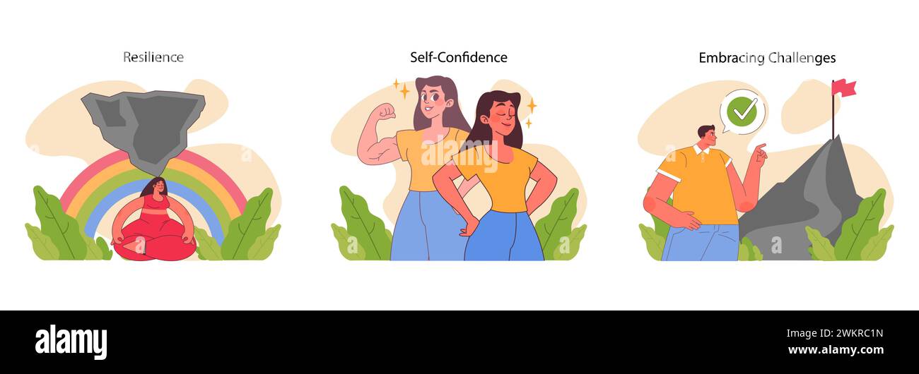 Inner strength set. Man and women feeling capable. Showcasing ...