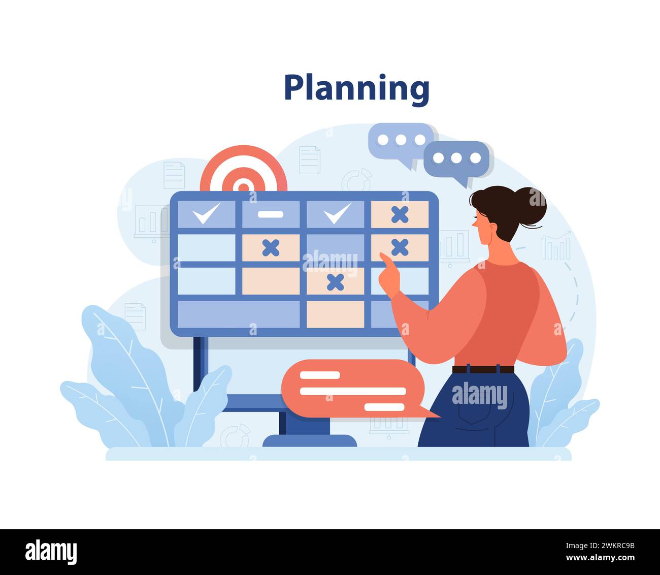 Planning concept. Woman setting tasks on calendar, organizing schedule ...