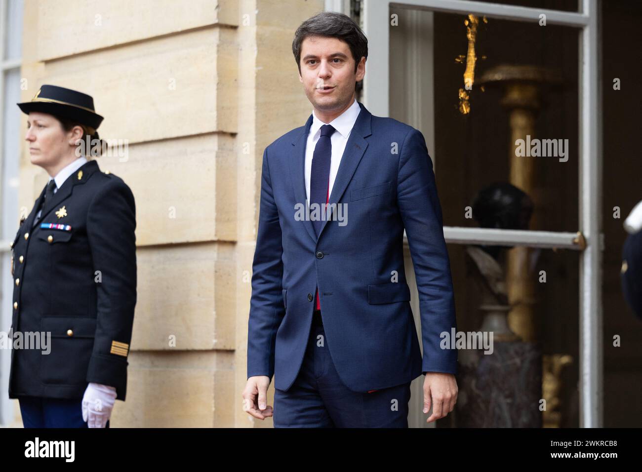 Paris, France. 22nd Feb, 2024. French Prime Minister Gabriel Attal welcomes Armenian Prime ...