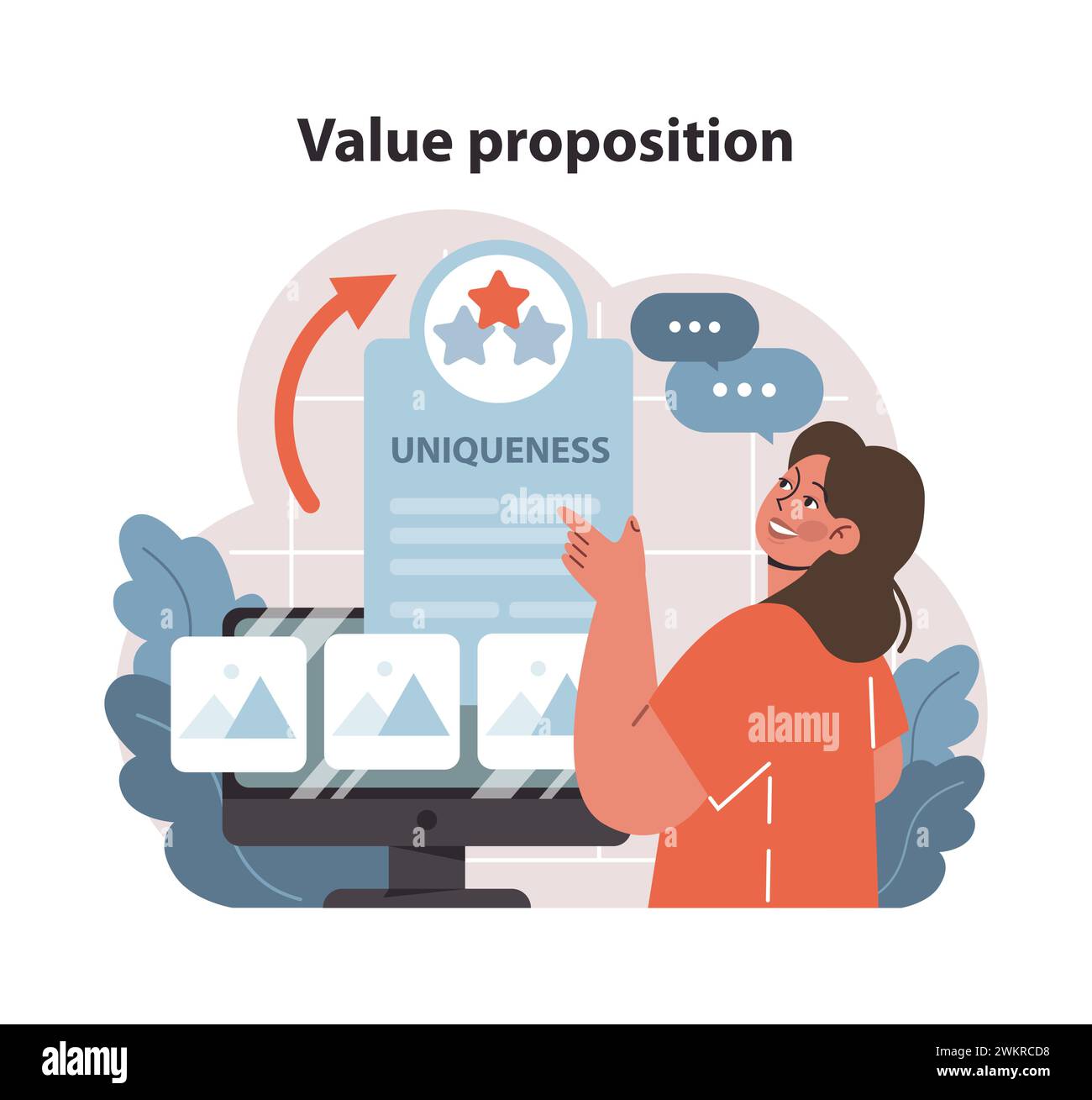 Market penetration concept. Enthusiastic woman highlights the value ...