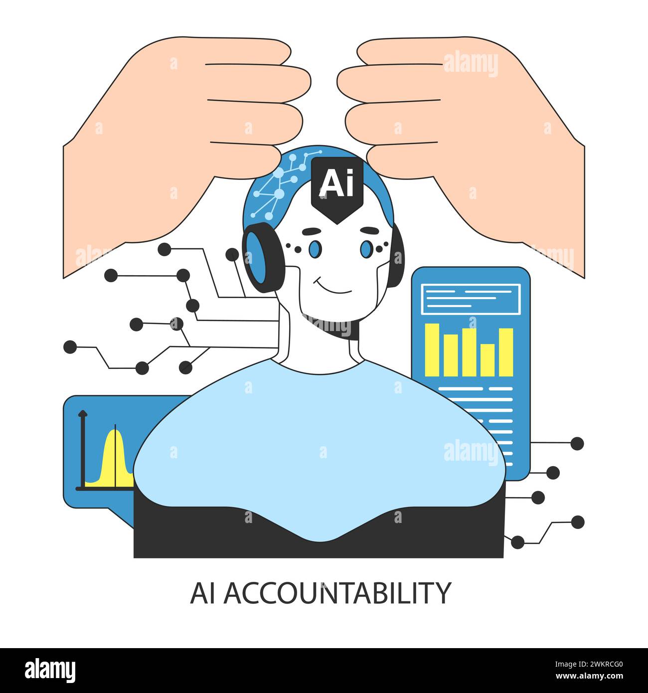 AI ethics. Hands oversee a neural network brain, emphasizing self ... AI ethics. Hands oversee a neural network brain, emphasizing self ...