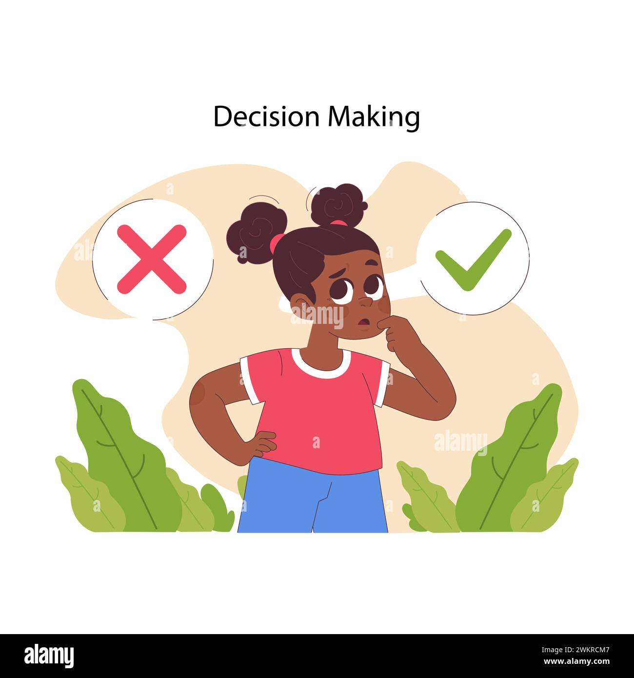 Decision Making concept. A thoughtful young girl weighs her options ...