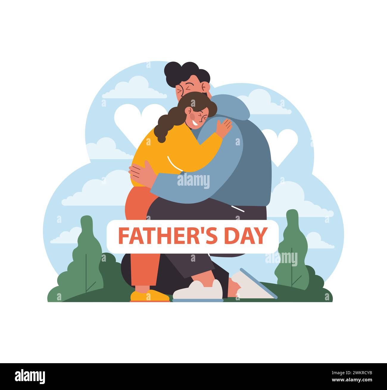 Father's Day Embrace. A young daughter wraps her arms around her father ...