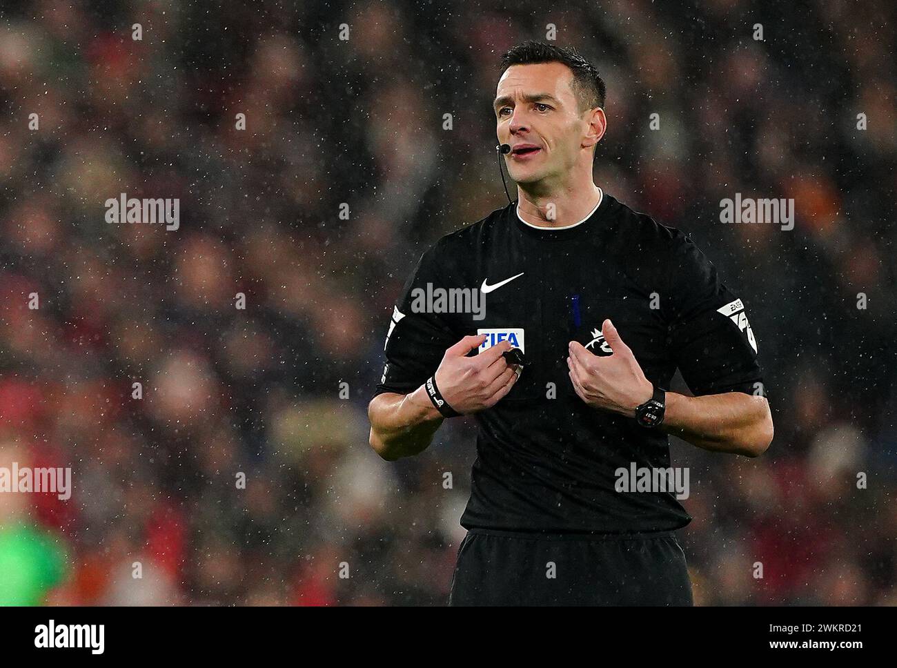 Referee Andy Madley during the Premier League match at Anfield ...