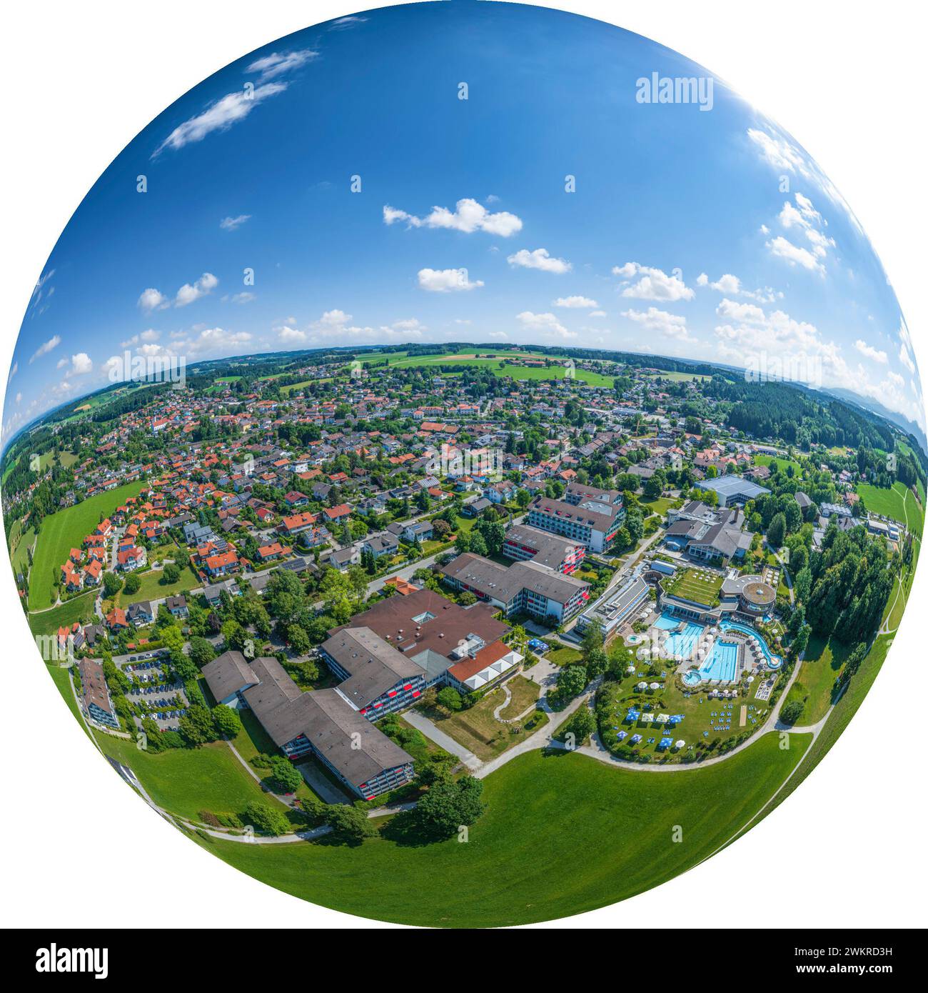 View of the region around the village of Bad Endorf in Chiemgau in ...