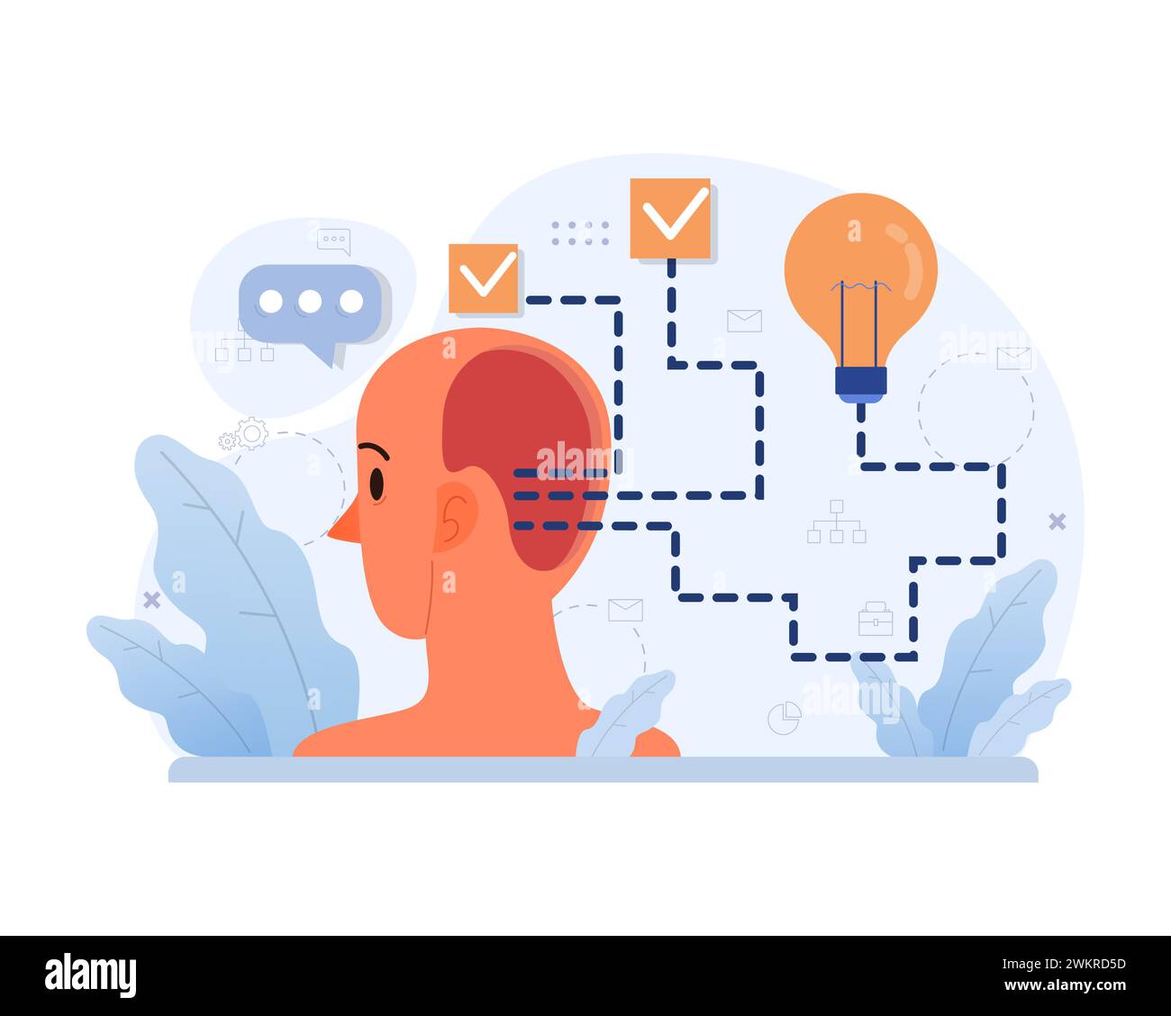 Divergent thinking concept. Profile of a person showcasing ...
